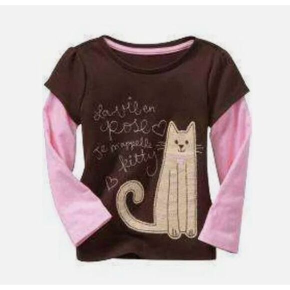 GAP | Shirts & Tops | Nwot Baby Gap Brown Pink Kitty Cat Top Shirt Long ...